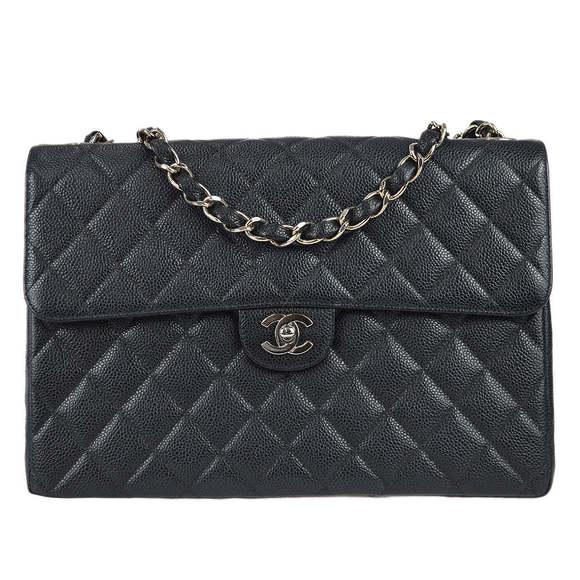 CHANEL | Bags | Chanel 200200 Classic Flap Jumbo Shw Black Caviar 79566 ...